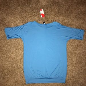 Tops | Nwt Light Blue Peacock Feather Cold Shoulder Top | Poshmark